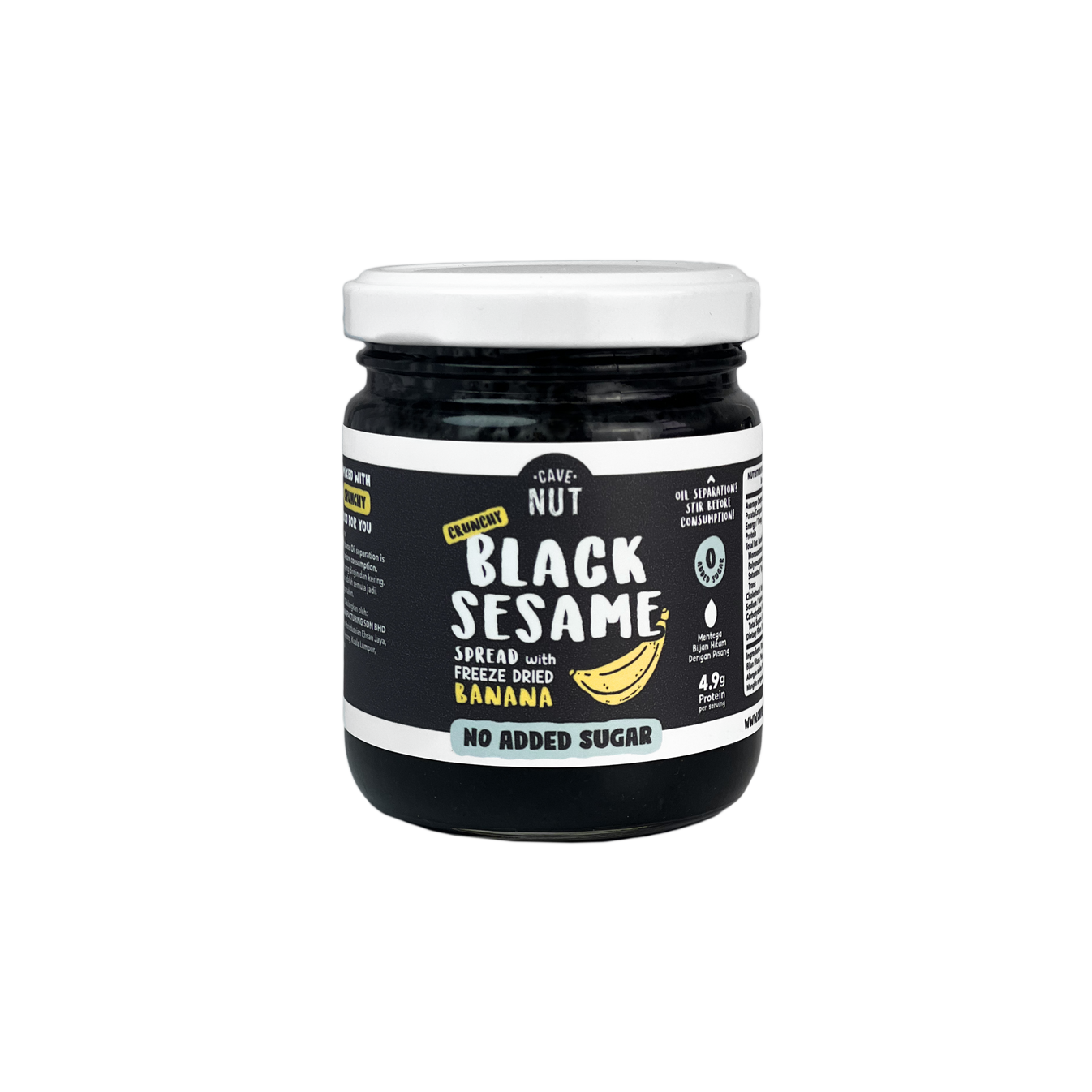Crunchy Black Sesame Spread (No Sugar Added) 180g - CaveNut Malaysia