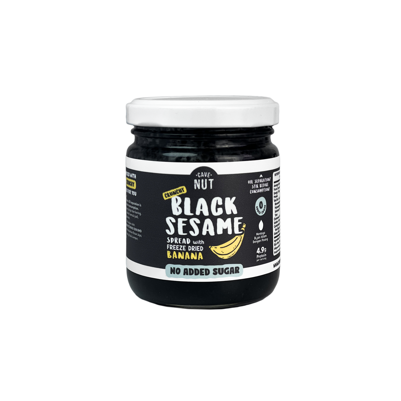 Crunchy Black Sesame Spread (No Sugar Added) 180g - CaveNut Malaysia
