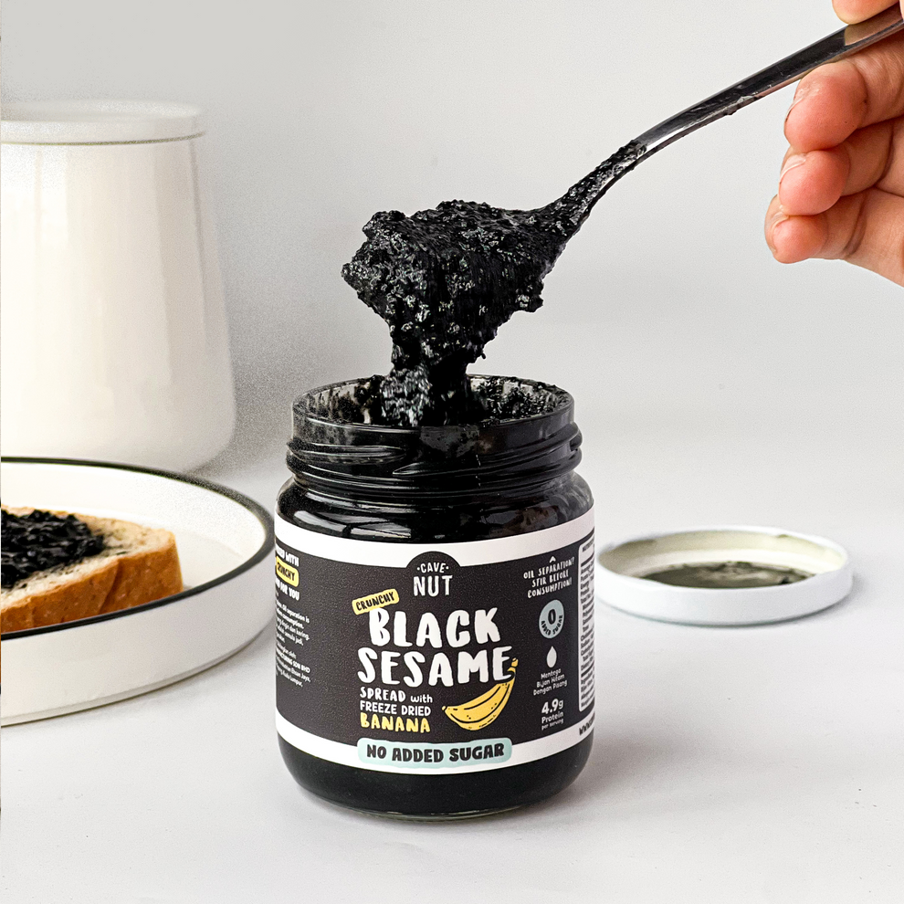 Crunchy Black Sesame Spread (No Sugar Added) 180g - CaveNut Malaysia